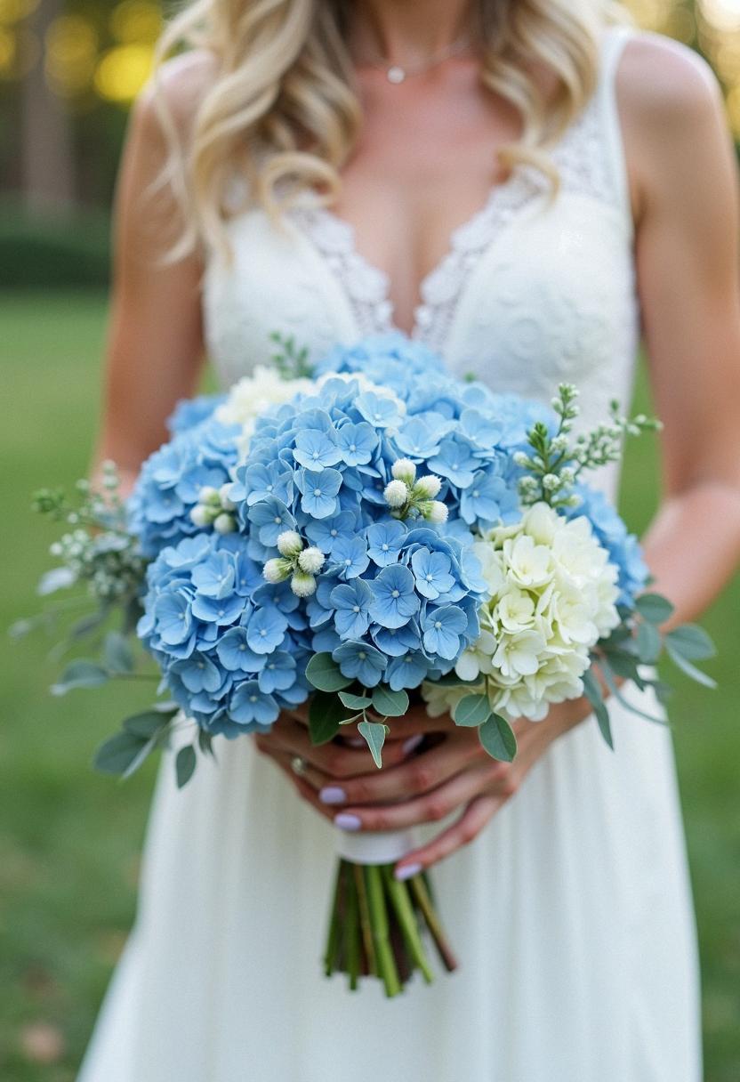 Elegant Blue Bridal Bouquet Ideas - TheCharmingBride.com