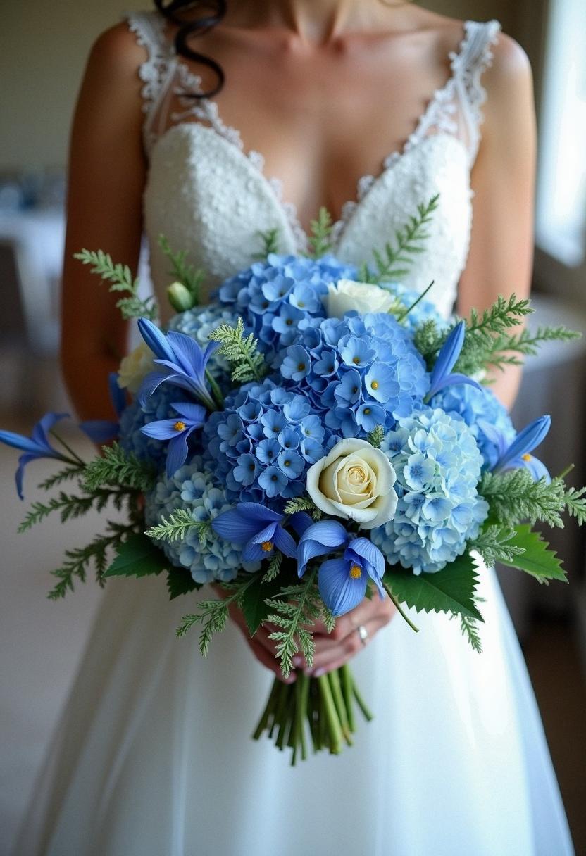Elegant Blue Bridal Bouquet Ideas - TheCharmingBride.com