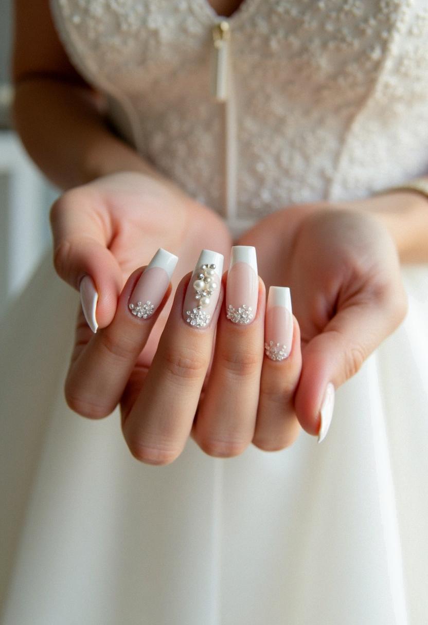Perfect Bride Nails Square Ideas - TheCharmingBride.com