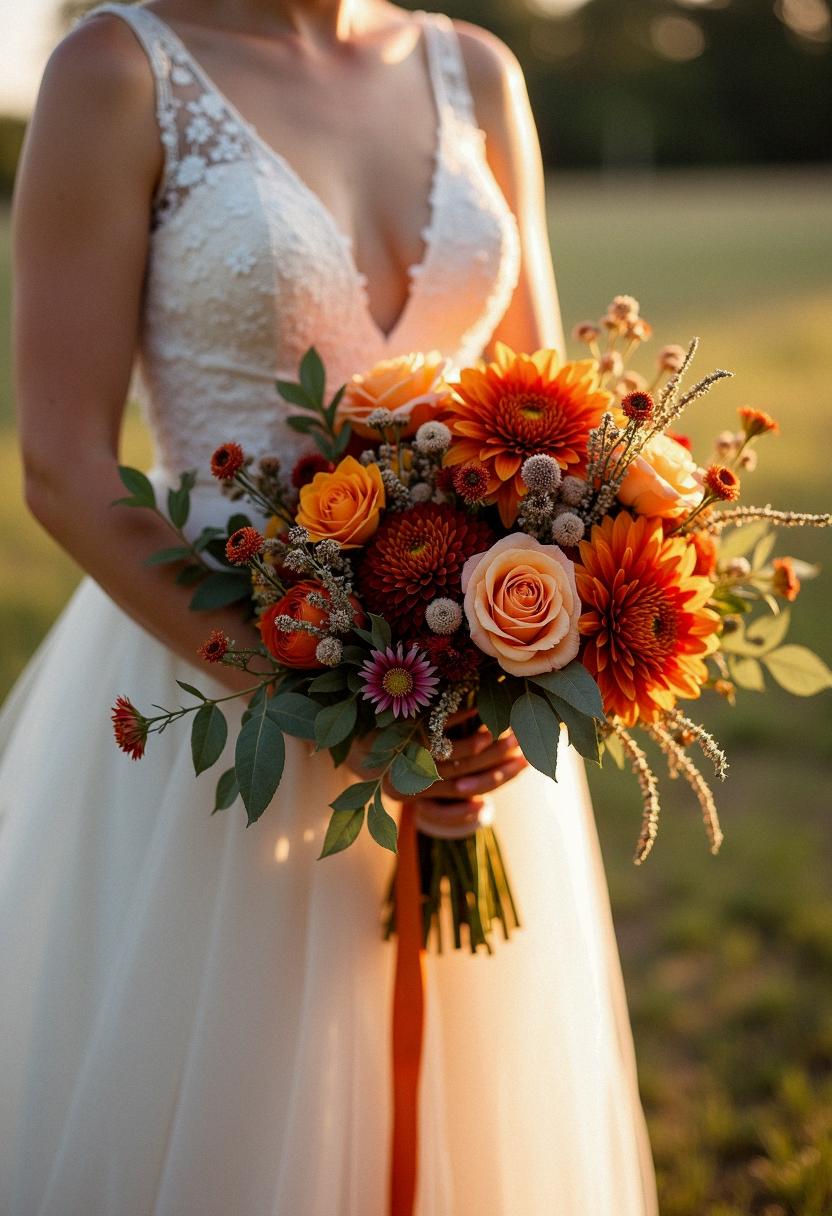 Stunning Burnt Orange Bridal Bouquet Ideas - TheCharmingBride.com