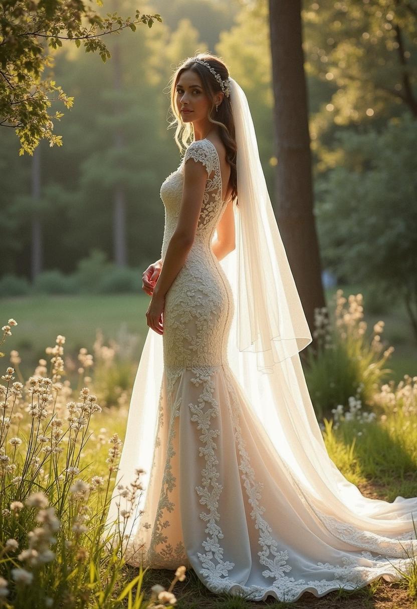 Enchanting Lace Wedding Dress With Veil - TheCharmingBride.com