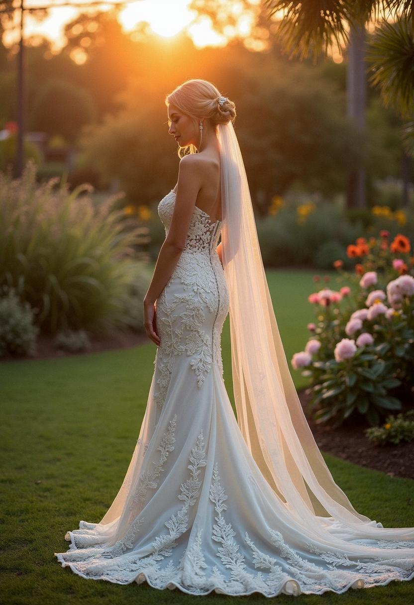 Enchanting Lace Wedding Dress With Veil - TheCharmingBride.com