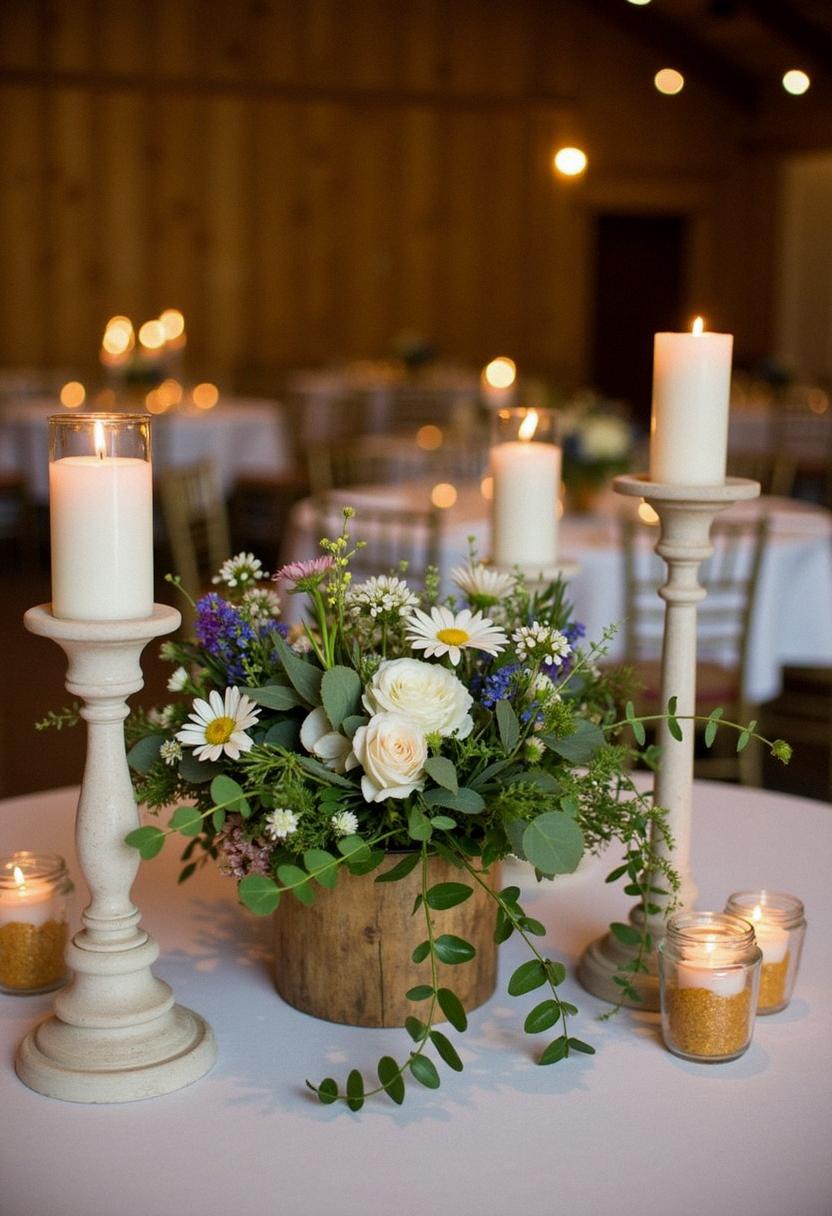 Rustic Round Table Centerpieces For Weddings - TheCharmingBride.com