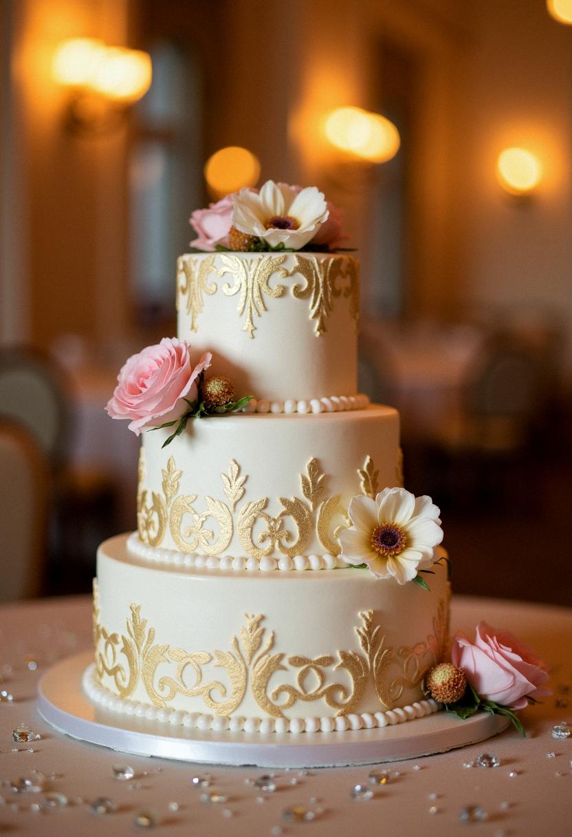 Elegant Wedding Cake Gold Designs - TheCharmingBride.com