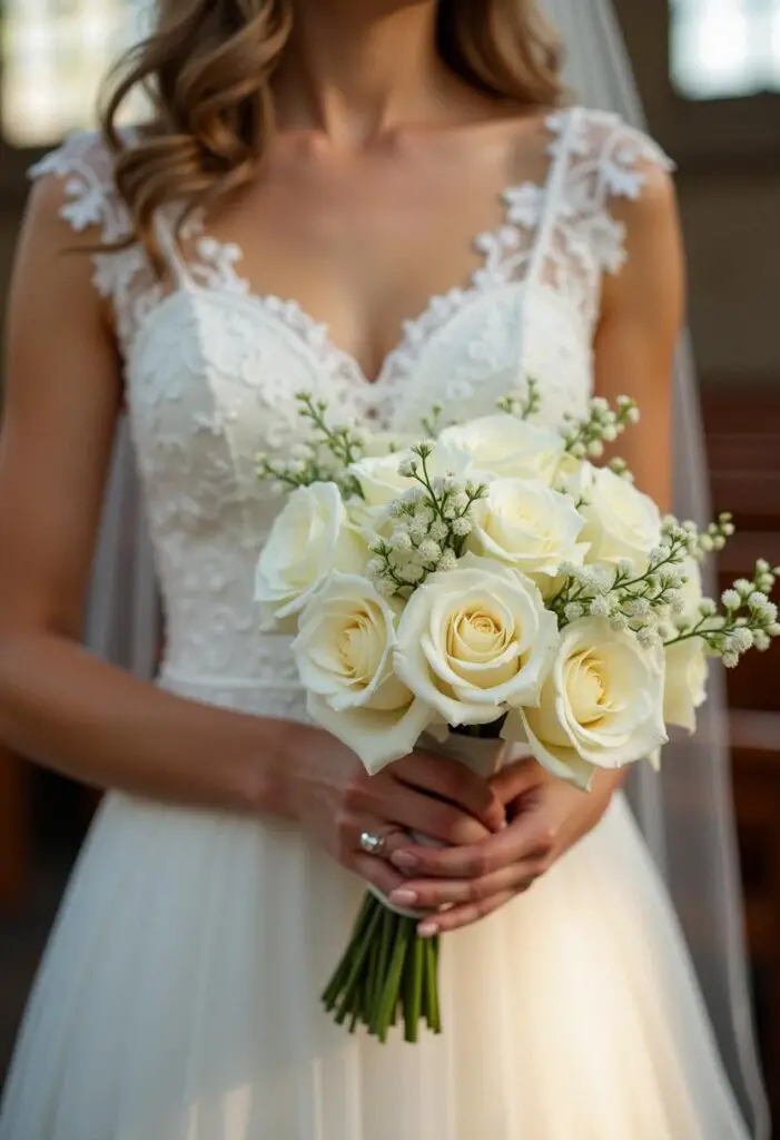 Stunning White Roses Bridal Bouquet Ideas - TheCharmingBride.com